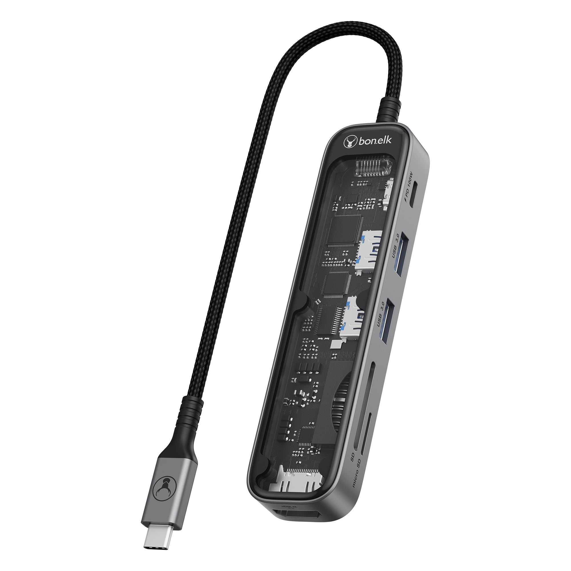 Bonelk Vision Long-Life USB-C to 6in1 Multiport Hub (inc SD) - Clear